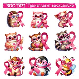 Cute Breast Cancer Awareness Animals Clipart, Woodland Jungle Animal ...