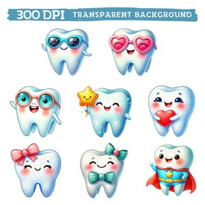 Cute Tooth Clipart, Watercolor Teeth Nursery, Dental and Hygiene ...