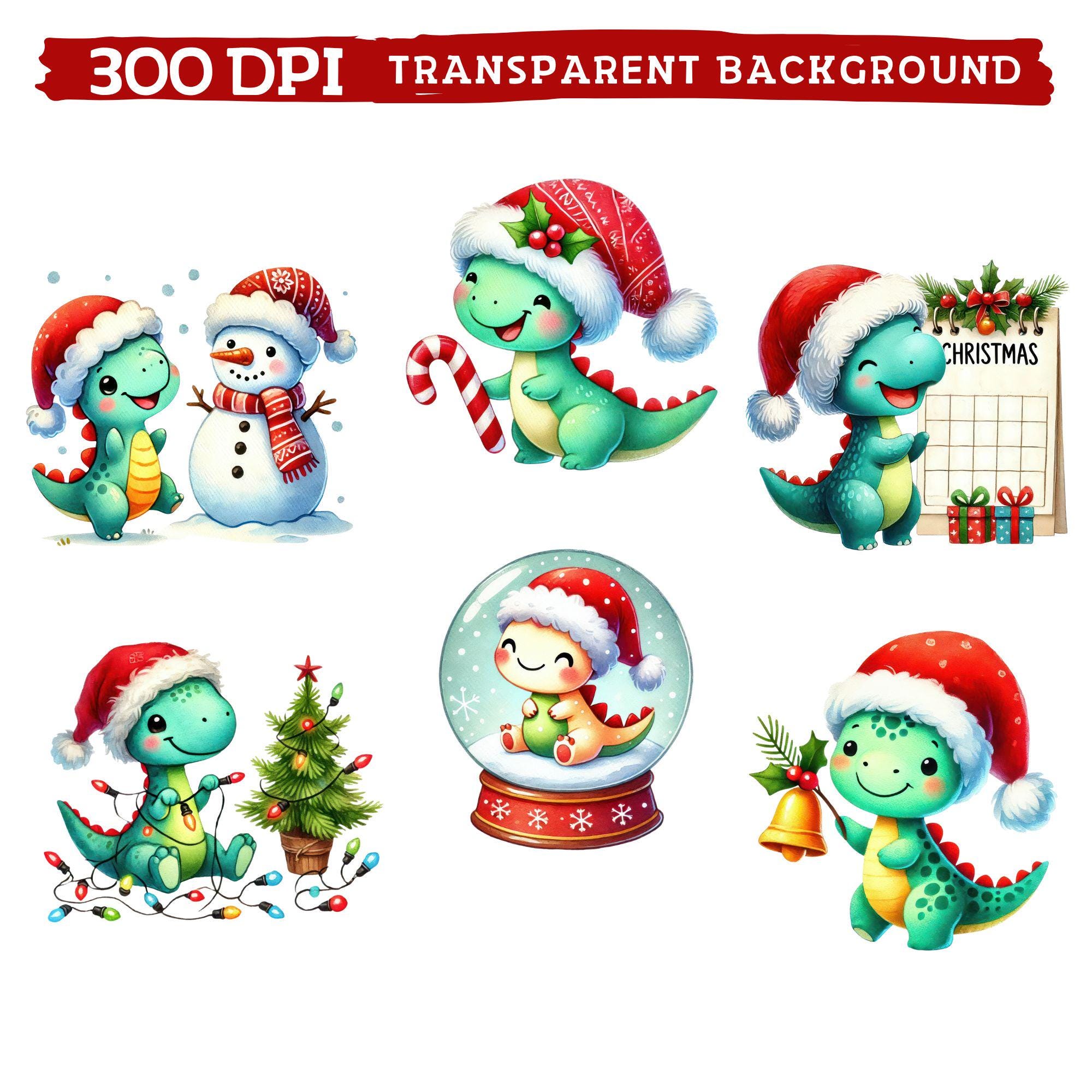 Christmas Dinosaur Clipart, Watercolor Cute Holiday Dino, Nursery Decor ...