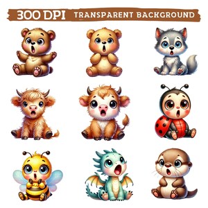 Shocked Animals Clipart, Watercolor Animal Shock, Nursery, Kids, Animal ...