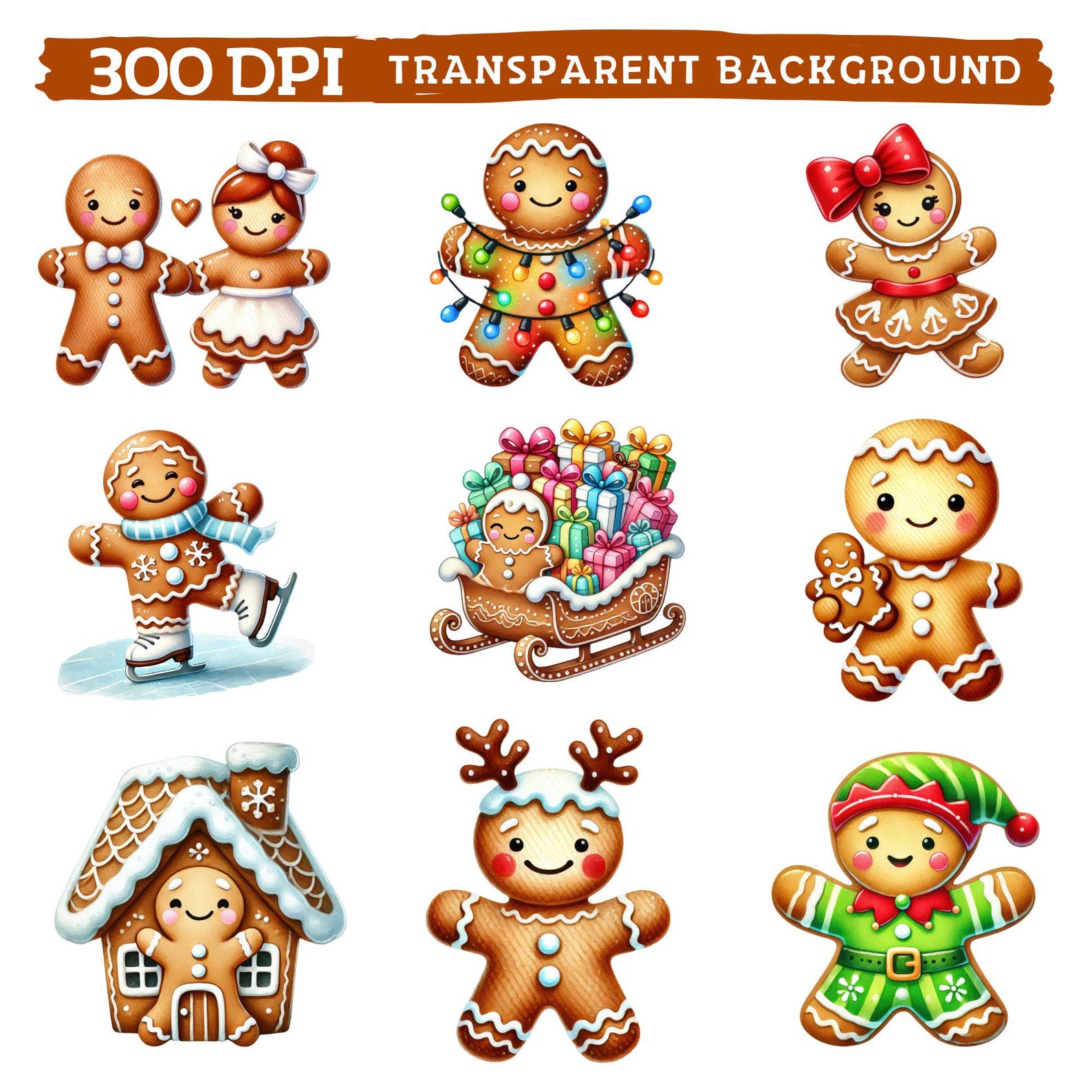 Christmas Gingerbread Clipart, Watercolor Cute Holiday Nursery Decor ...