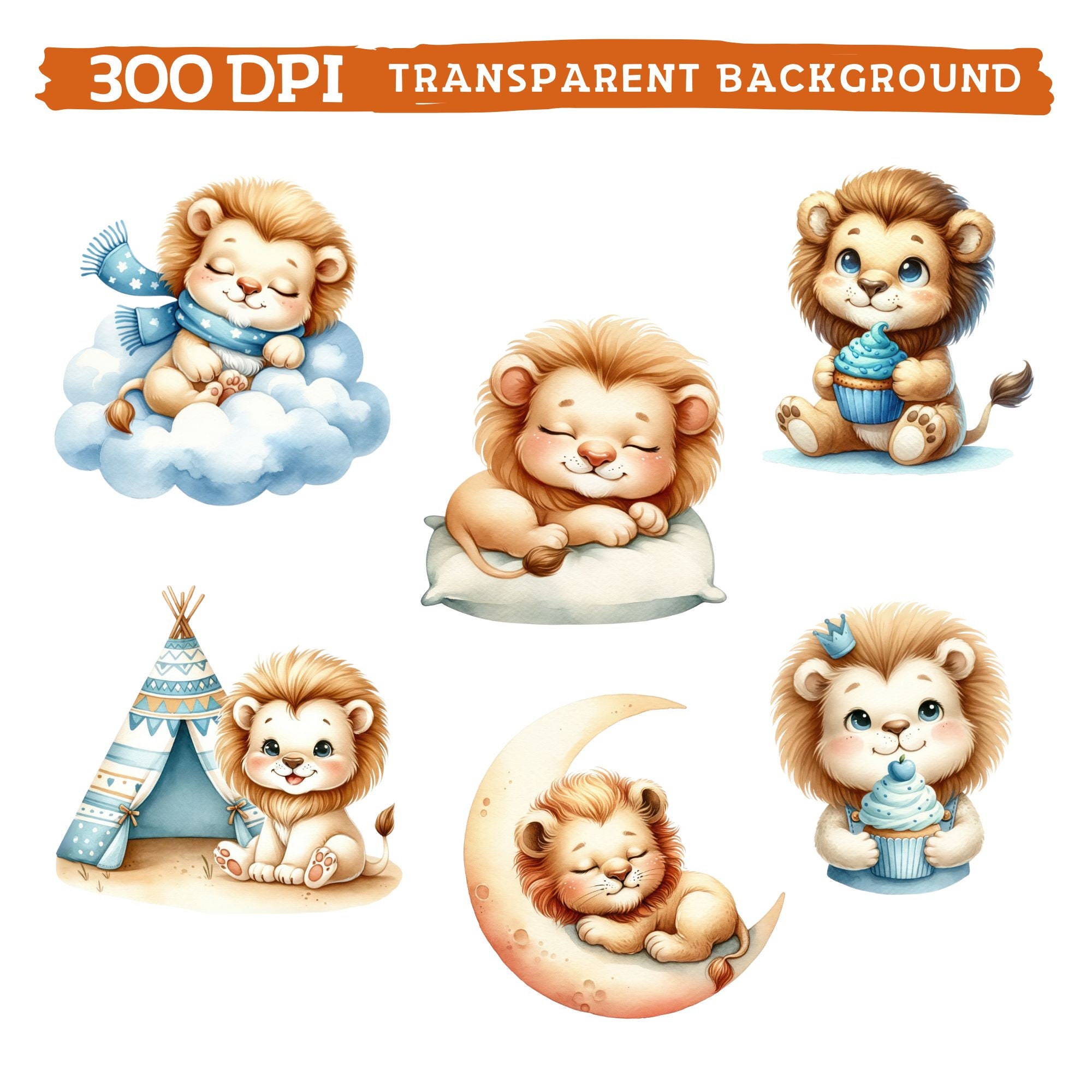 Cute Baby Lion Clipart, Watercolor Playful Baby Animals Nursery Decor ...