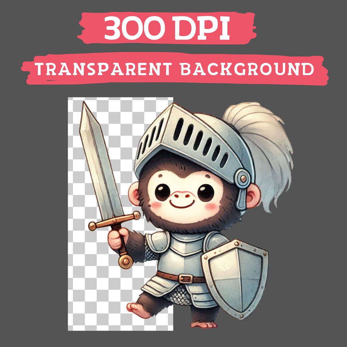 Knight Animals Clipart, Watercolor Cute Medieval Animal Nursery Decor ...