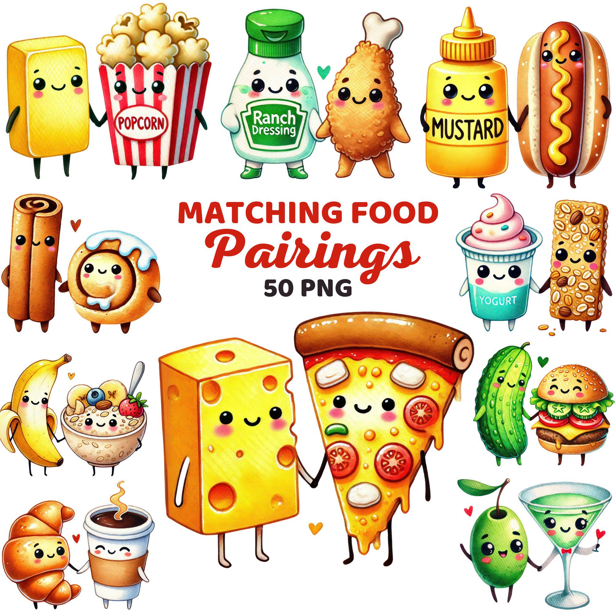 Matching Food Pairings Clipart, Watercolor Cute Perfect Pair Valentine ...