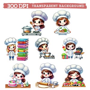 Cute Girl Chef Clipart, Watercolor Kids Kitchen, Cooking, Baking ...
