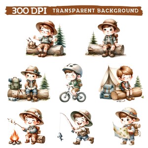 Adorable Camping Boy Clipart Collection, Watercolor Cute Camper Nursery ...