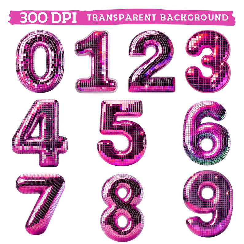 Retro Disco Alphabet Clipart, Pink Shiny Mirror Ball Letters & Numbers ...