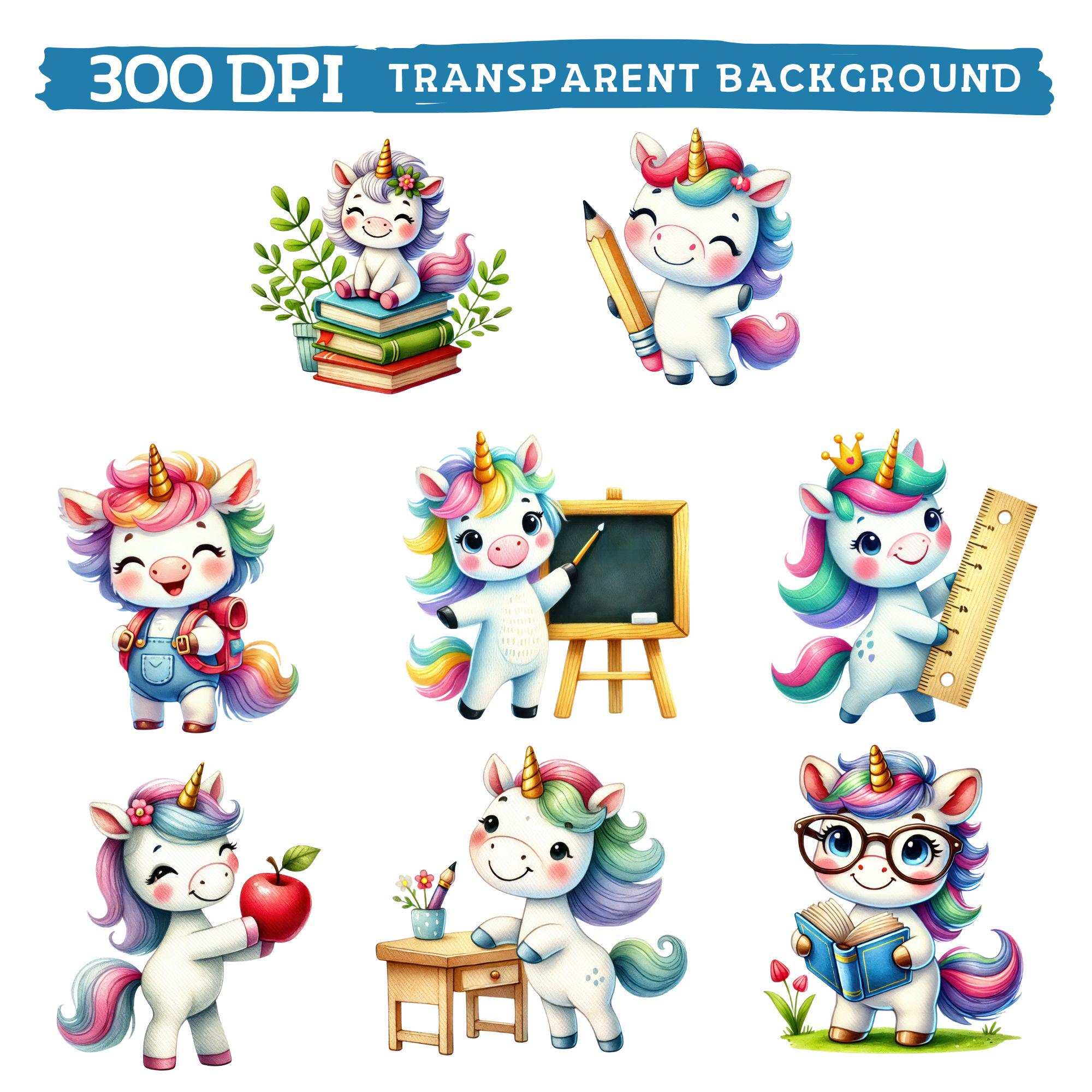 Cute Unicorn Back to School Clipart, Watercolor School Nursery ...