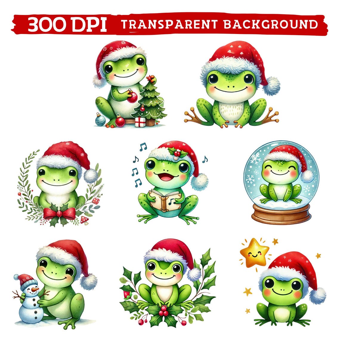 Christmas Frog Clipart, Watercolor Cute Holiday Frogs, Nursery Decor ...