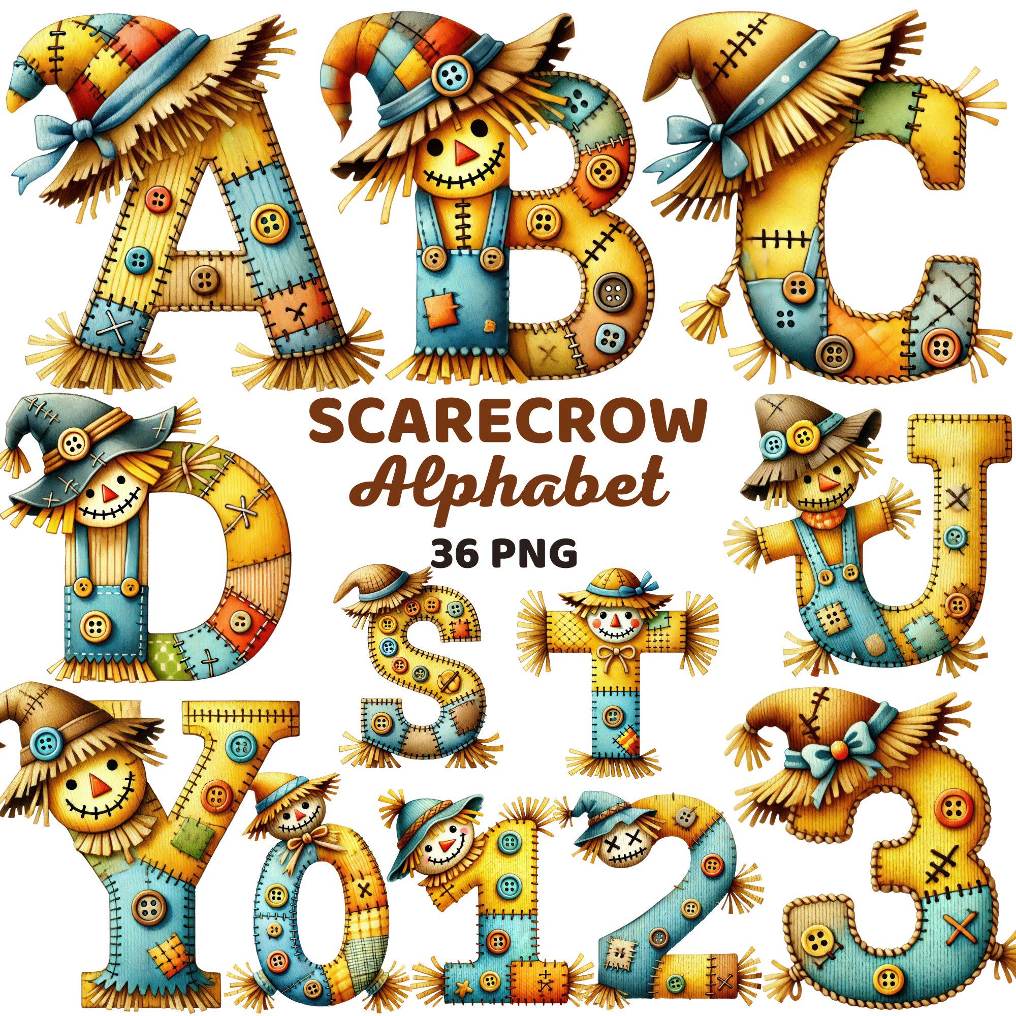 Scarecrow Alphabet Clipart, Watercolor Fall Letter Number, Rustic ...