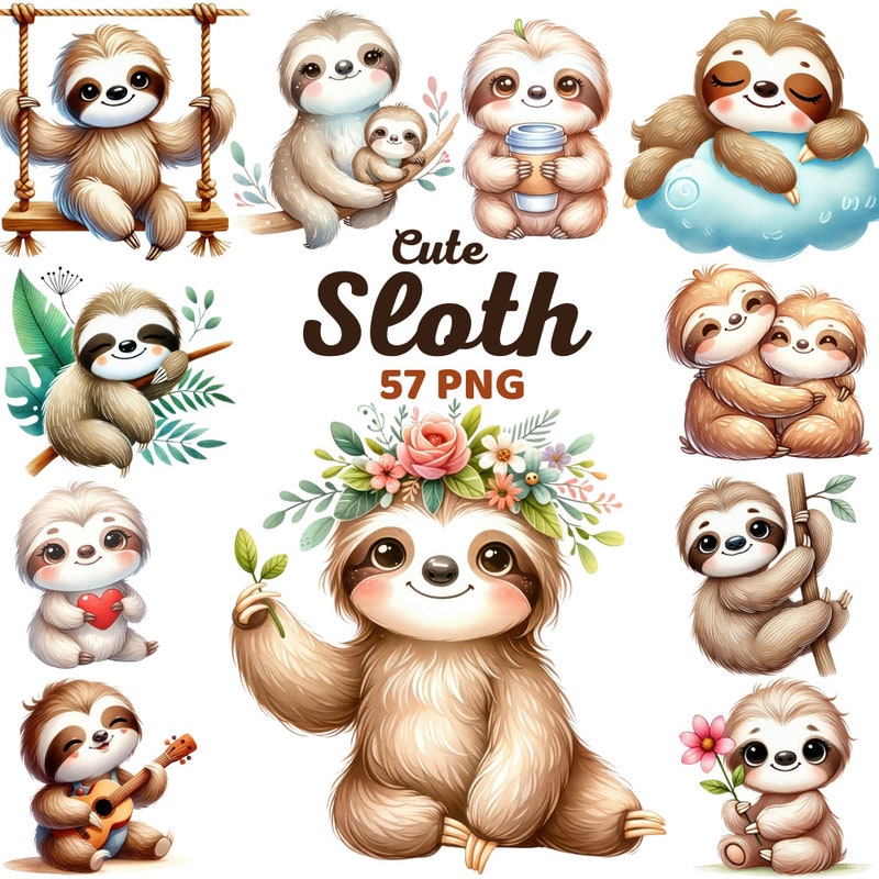 Cute Clipart Sloths - Etsy