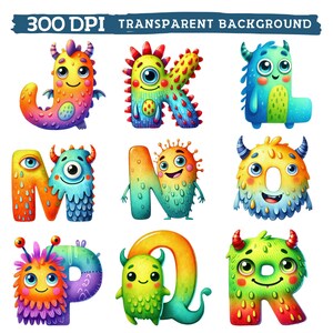 Monster Alphabet Clipart, Watercolor Cute Monster Letters & Numbers ...