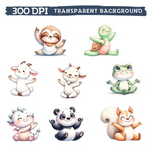 Yoga Animals Clipart, Watercolor Cute Animal Yoga Poses Nursery ...