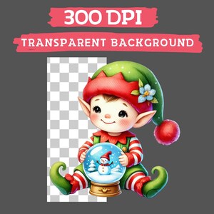 Christmas Elf Clipart, Watercolor Cute Whimsical Holiday Elf Nursery ...