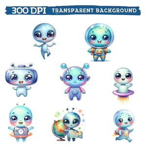 Cute Alien Clipart, Watercolor Adorable Alien, Sci-fi Nursery Decor ...
