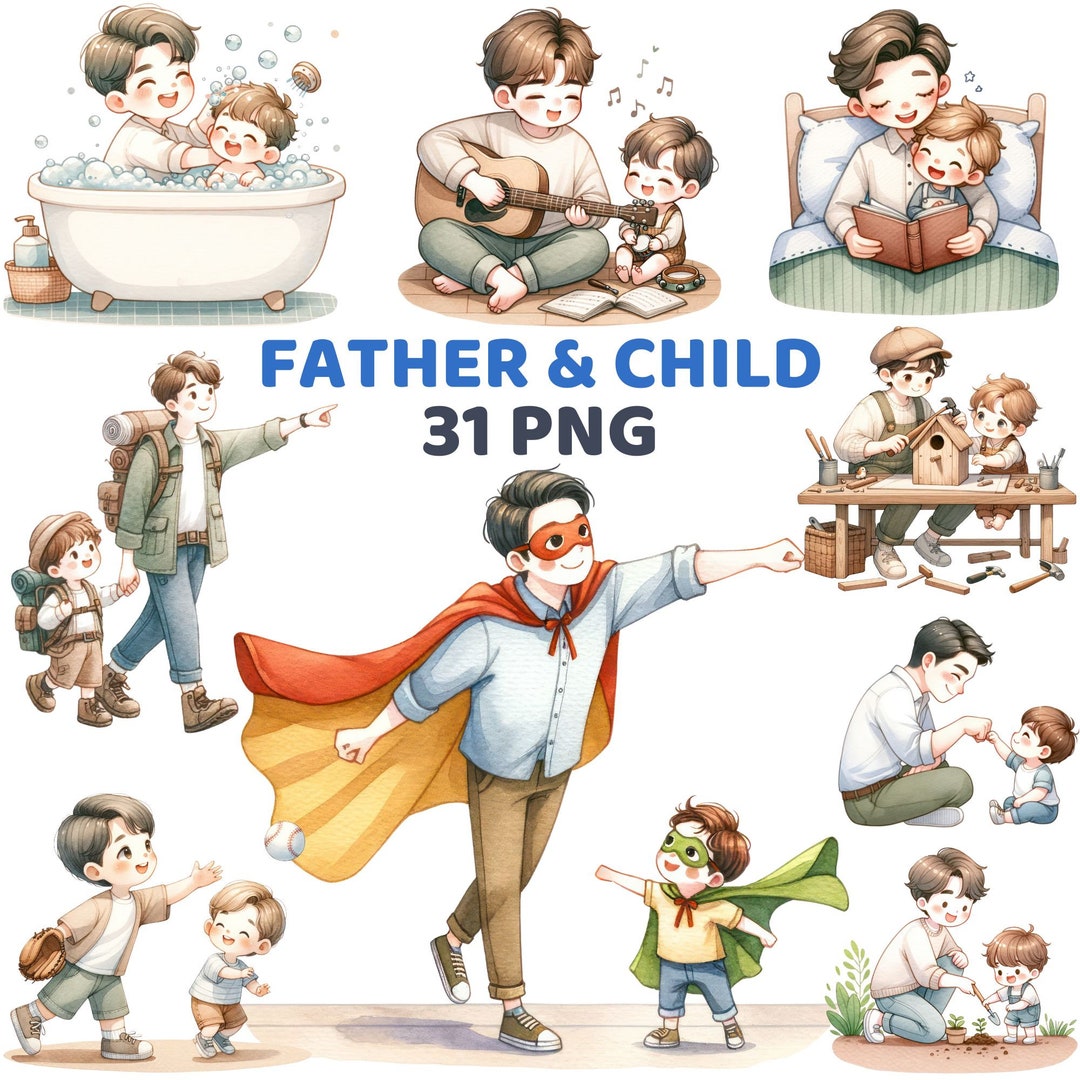 Cute Father & Child Clipart, Watercolor Father's Day, Best Dad Family ...