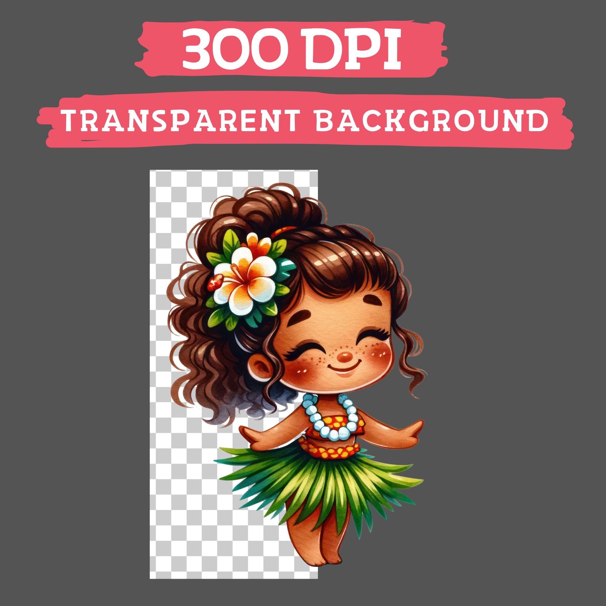 Cute Hawaiian Hula Girl Clipart, Watercolor Tropical Beach Summer, Luau ...