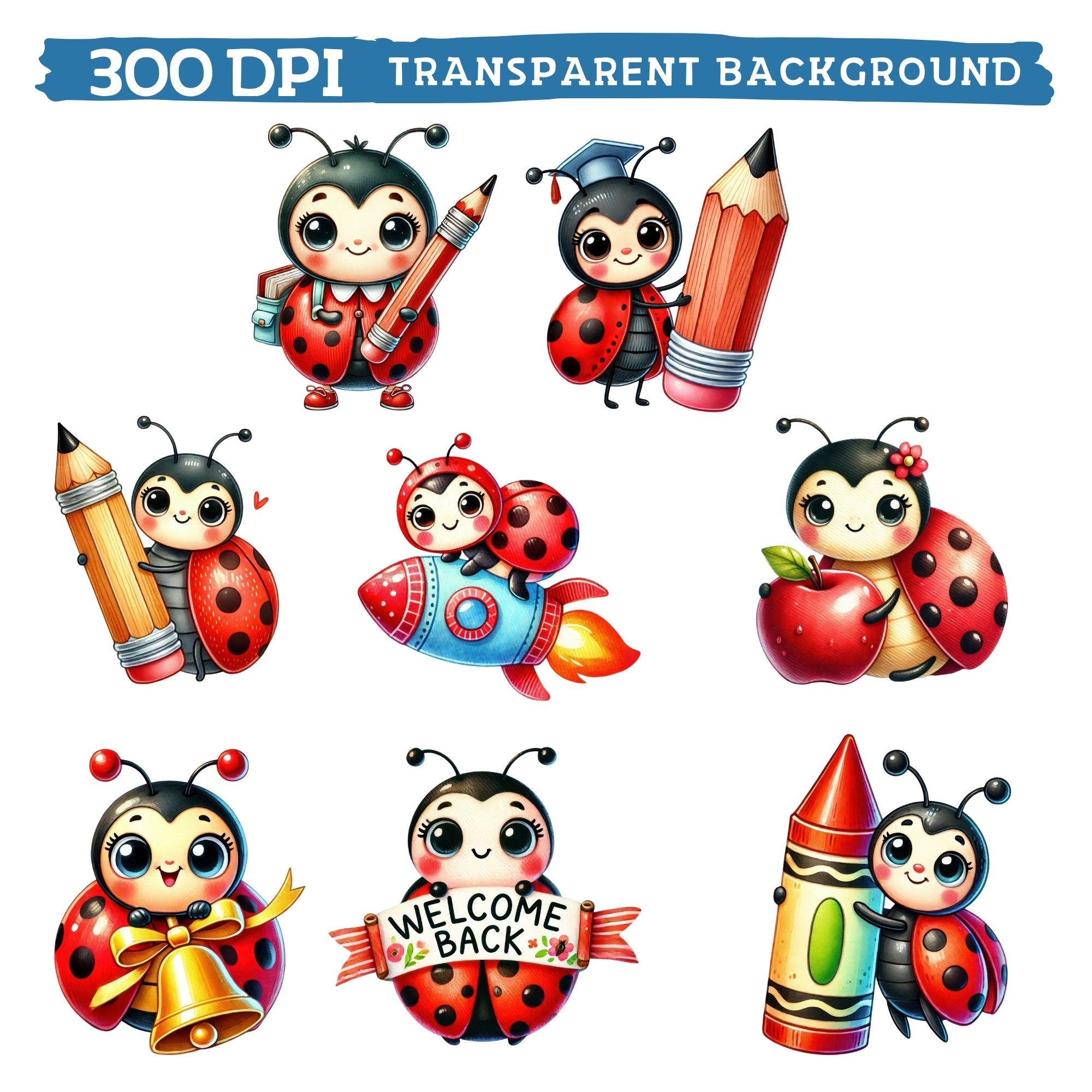 Ladybug Back to School Clipart Watercolor Cute Teacher Ladybug, Student ...