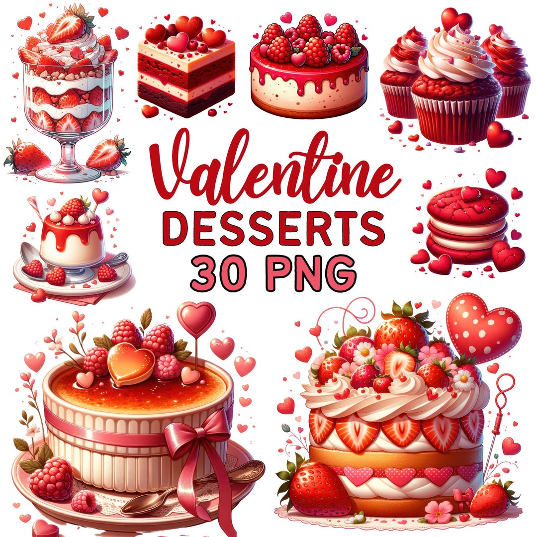 Watercolor Valentine Desserts Clipart, Valentine's Day Sweets Cupcakes ...