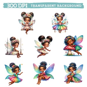 Watercolor Cute African American Fairy Clipart, Magical Fairy Garden ...