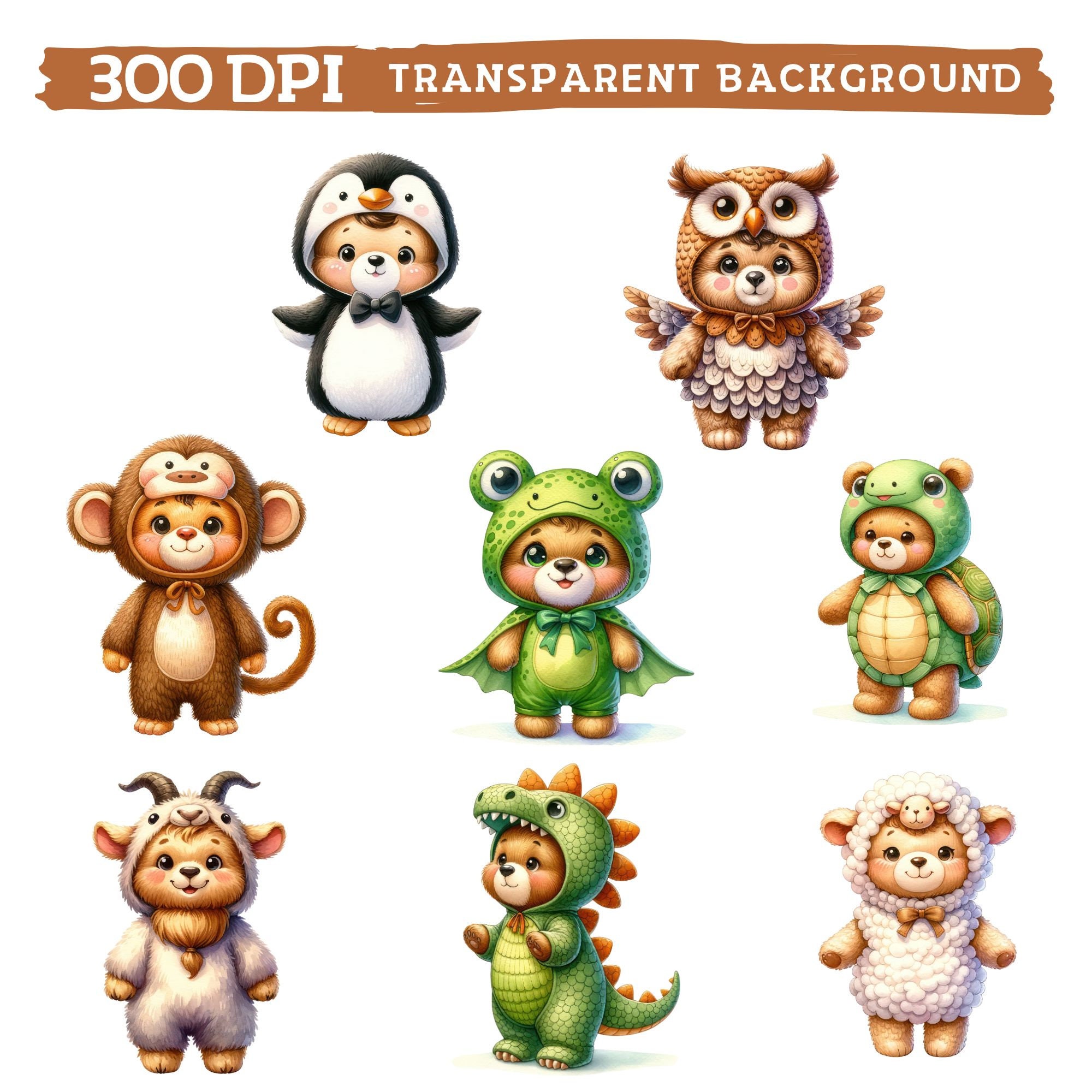 Cute Bear in Costume Clipart, Watercolor Adorable Animal Dress-up ...