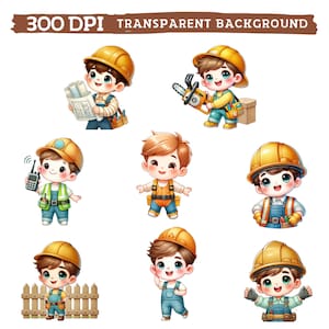 Construction Boy Clipart, Watercolor Cute Builder Characters Nursery ...