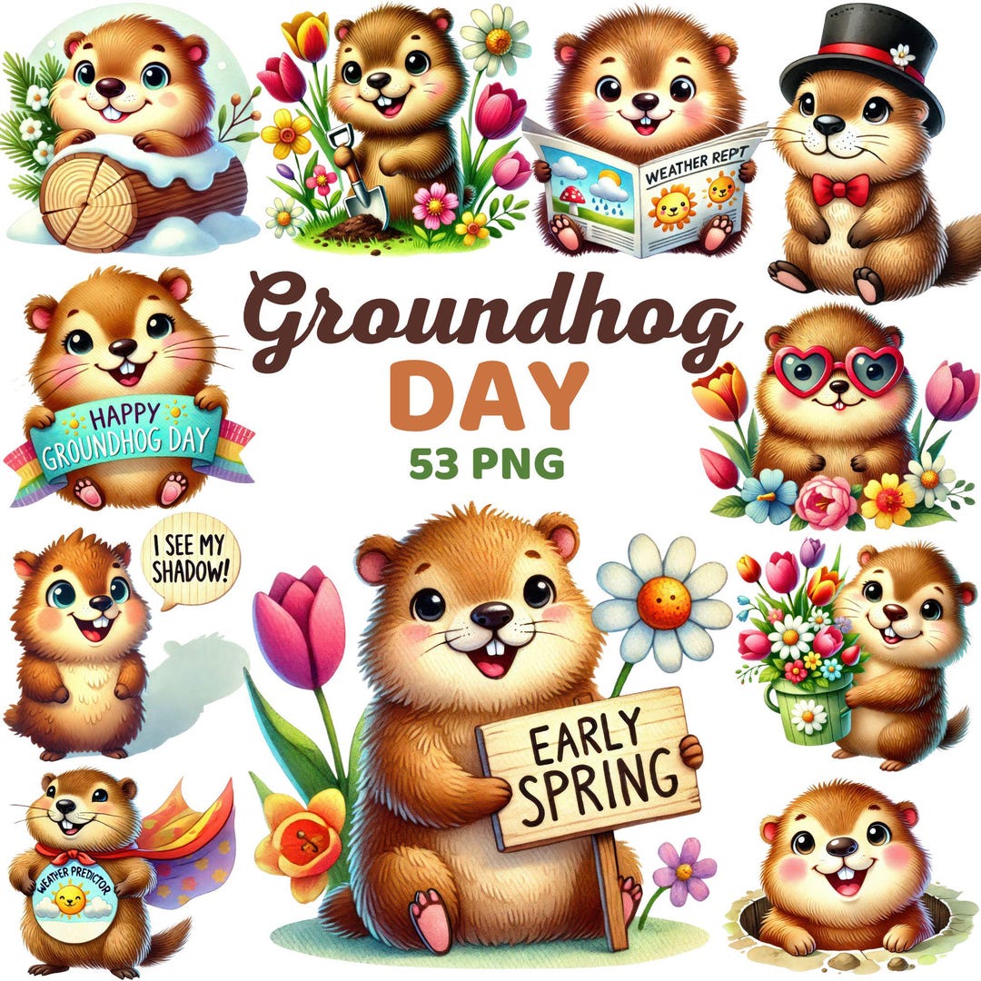 Groundhog Day Clipart, Cute Watercolor Rodent, Springtime Nursery Decor ...