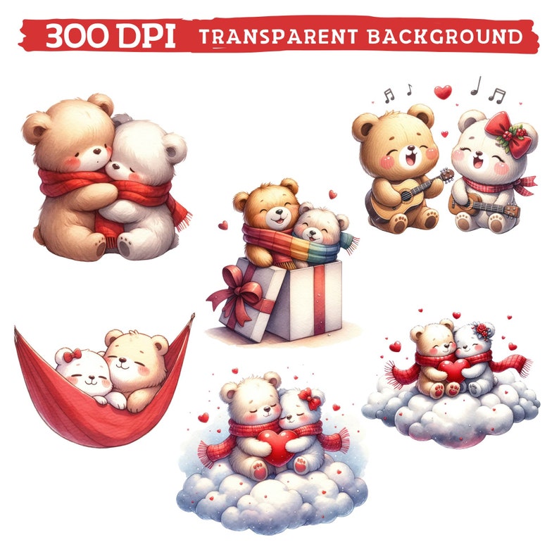 Watercolor Cute Couple Bear Clipart, Valentine's Day Nursery ...