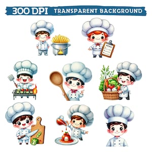Cute Boy Chef Clipart, Watercolor Kids Kitchen, Cooking, Baking Nursery ...