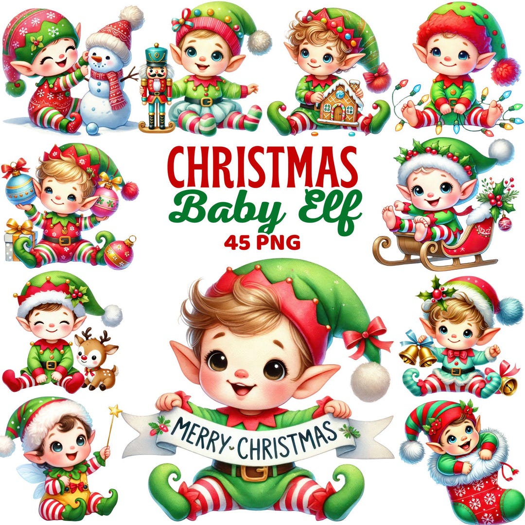 Christmas Elf Clipart, Watercolor Cute Whimsical Holiday Elf Nursery ...