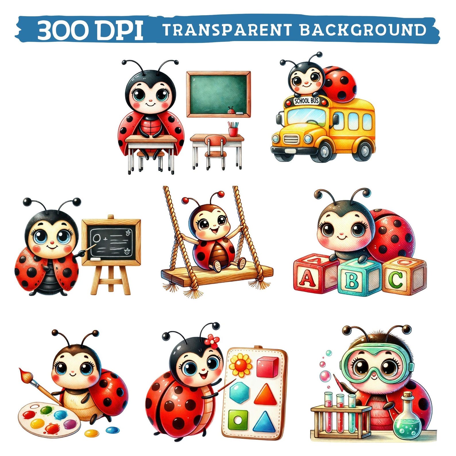 Ladybug Back to School Clipart Watercolor Cute Teacher Ladybug, Student ...