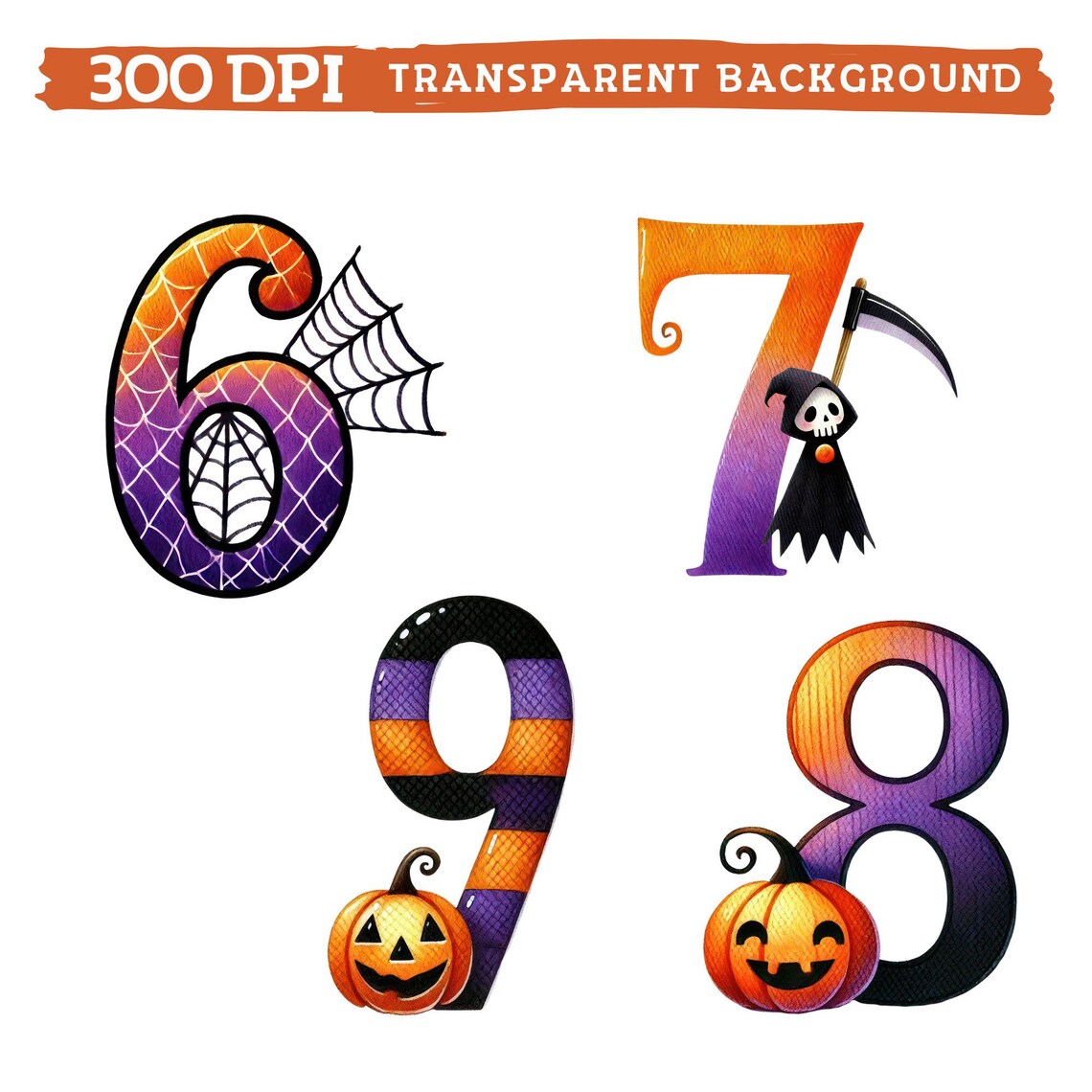 Spooky Halloween Alphabet Clipart, Watercolor Letters & Numbers ...