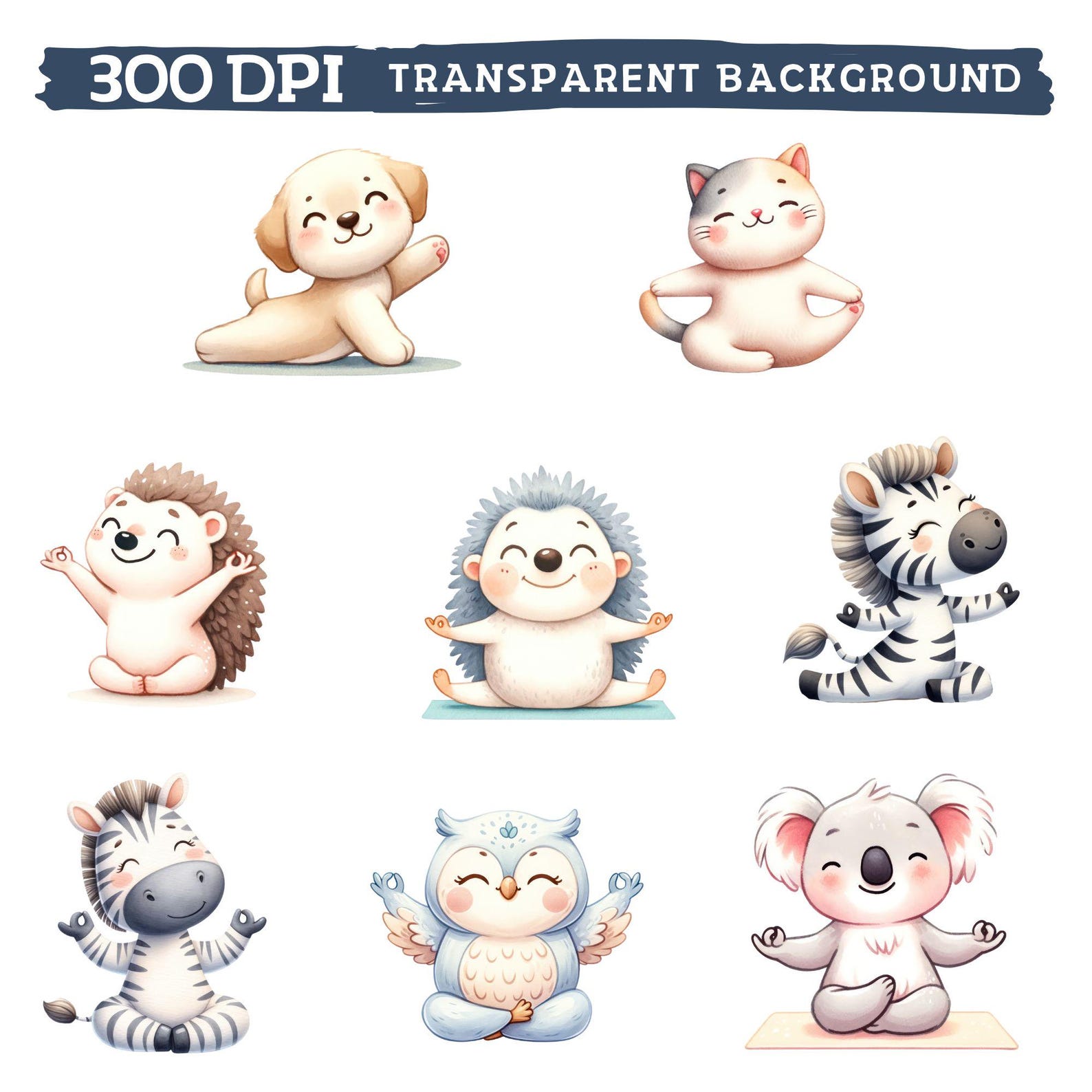 Yoga Animals Clipart, Watercolor Cute Animal Yoga Poses Nursery ...