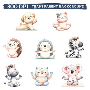 Yoga Animals Clipart, Watercolor Cute Animal Yoga Poses Nursery ...