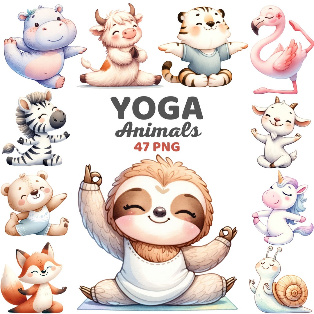 Yoga Animals Clipart, Watercolor Cute Animal Yoga Poses Nursery ...