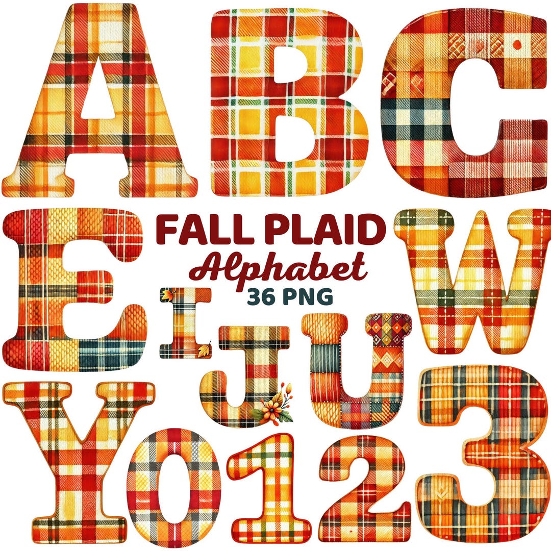 Fall Plaid Alphabet Clipart, Autumn Plaid Letters & Numbers, Cozy ...