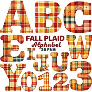 Fall Plaid Alphabet Clipart, Autumn Plaid Letters & Numbers, Cozy ...