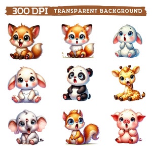 Shocked Animals Clipart, Watercolor Animal Shock, Nursery, Kids, Animal ...