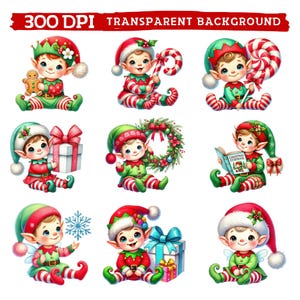Christmas Elf Clipart, Watercolor Cute Whimsical Holiday Elf Nursery ...