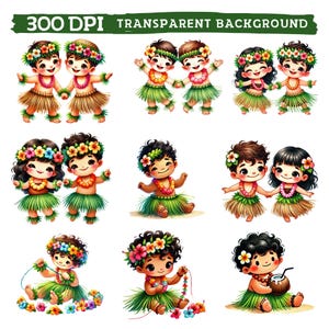 Cute Hawaiian Hula Boy Clipart, Watercolor Tropical Beach Summer, Luau ...