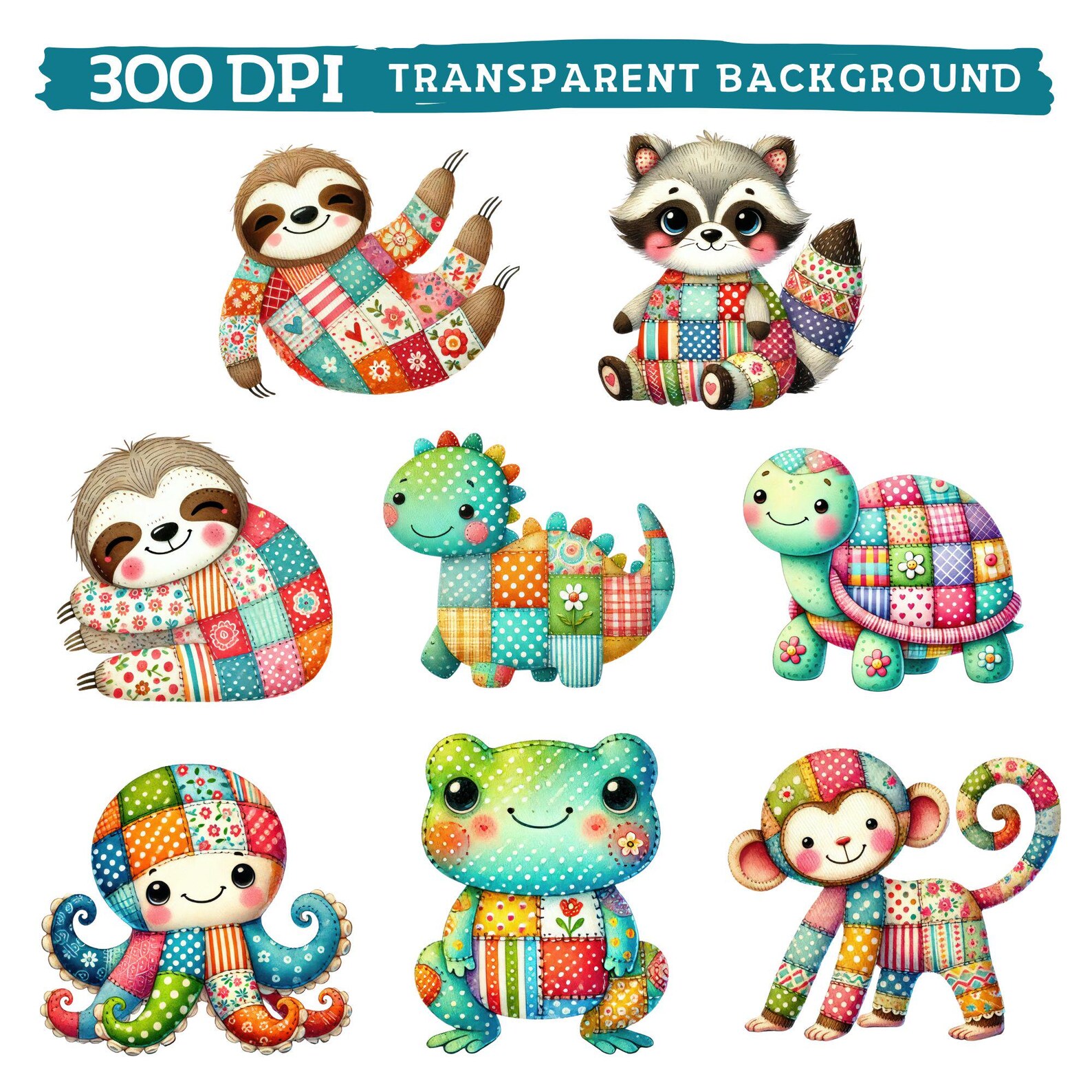 Patchwork Animals Clipart, Colorful Quilted Animal, Sewing Theme, Cute ...