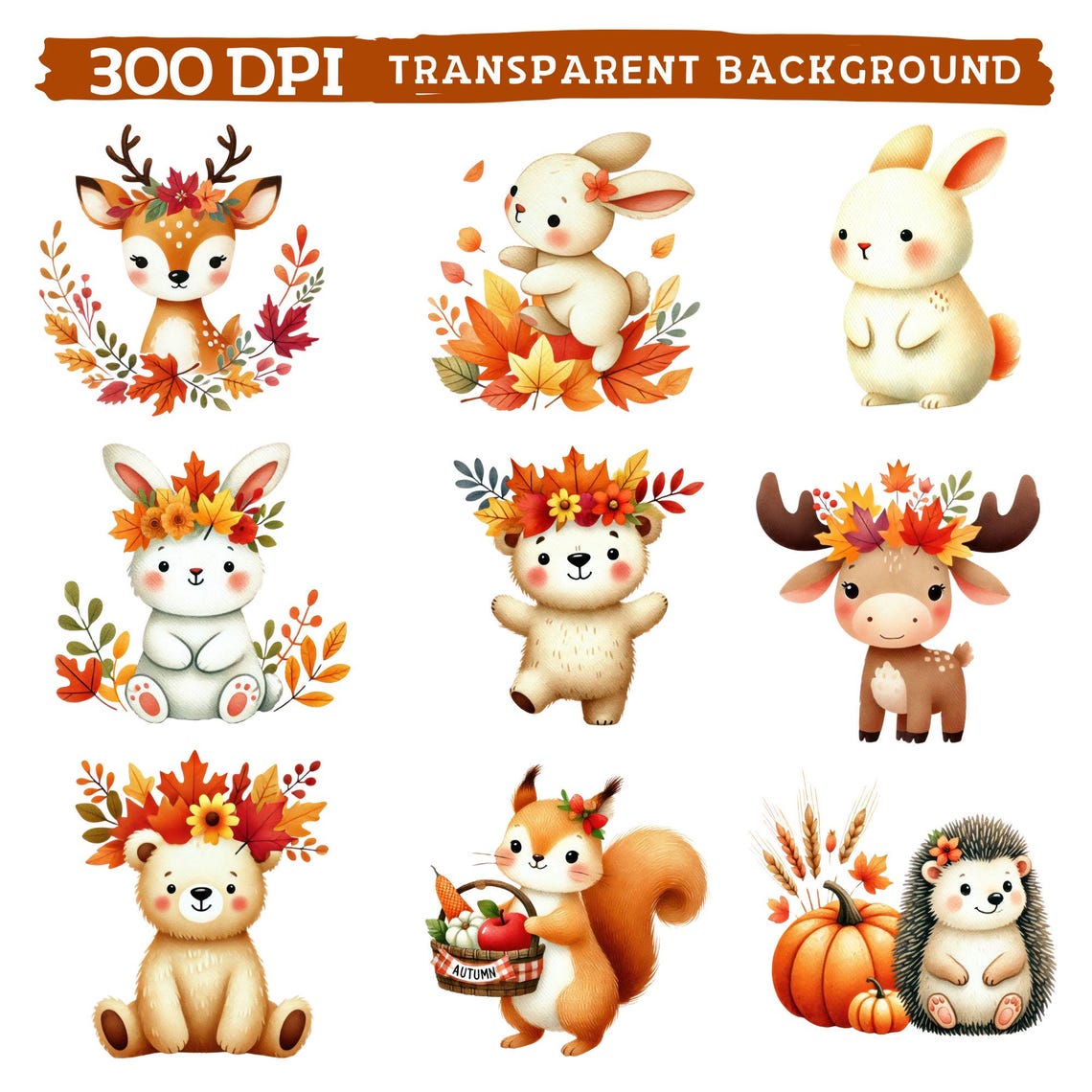 Fall Animals Clipart, Cute Autumn Woodland Animal, Watercolor Fall ...