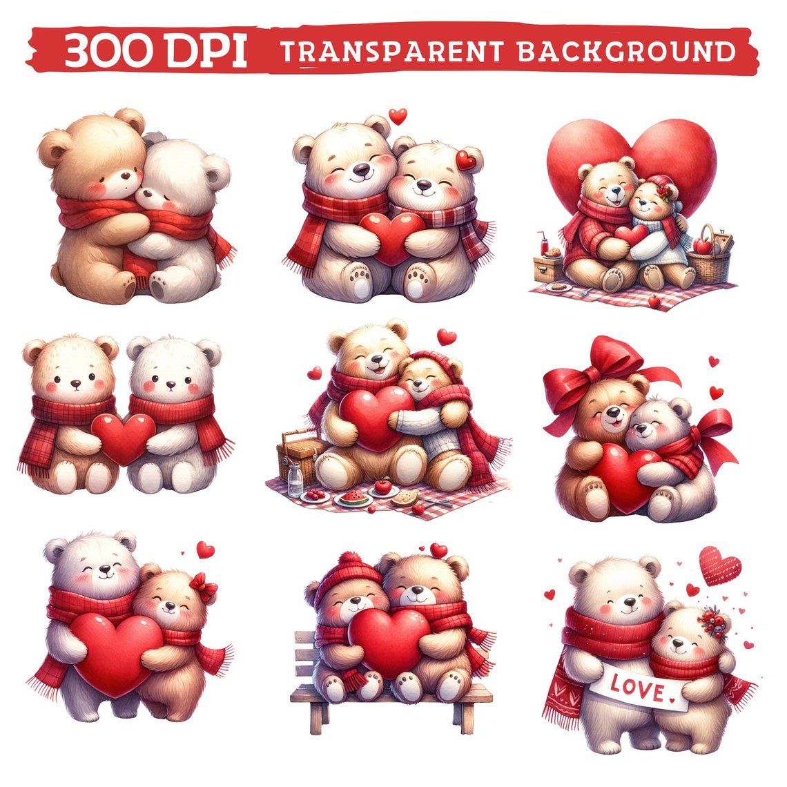 Watercolor Cute Couple Bear Clipart, Valentine's Day Nursery ...