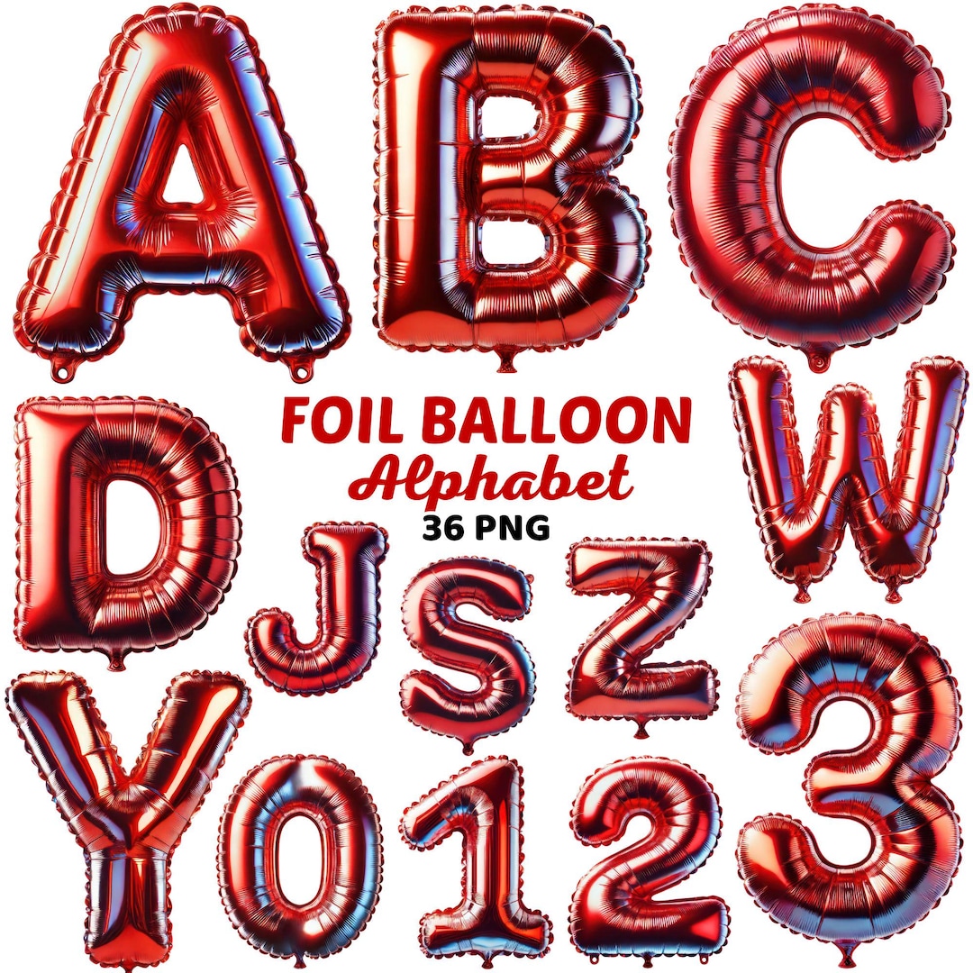 Red Foil Balloon Alphabet, Red Metallic Letters & Numbers, Celebration ...