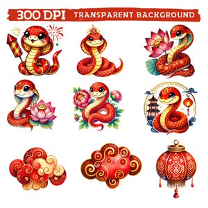 Chinese New Year Snake Clipart, Watercolor Red Gold Snake, HNY 2025 ...