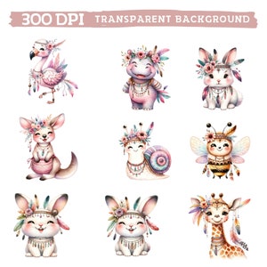 Whimsical Boho Animal Clipart Collection, Watercolor Cute Forest ...