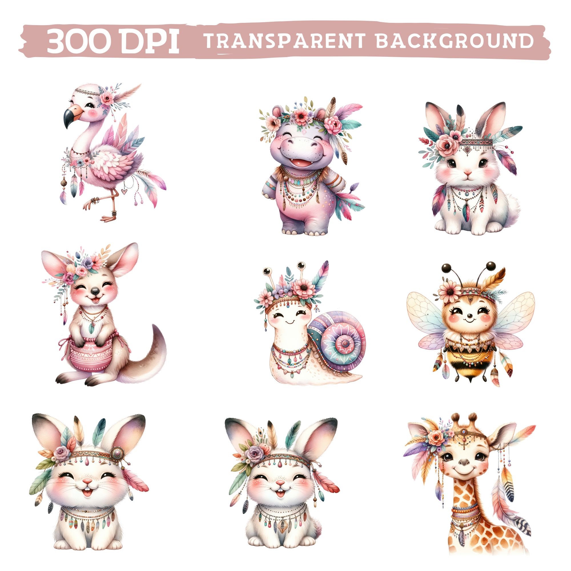 Whimsical Boho Animal Clipart Collection, Watercolor Cute Forest ...