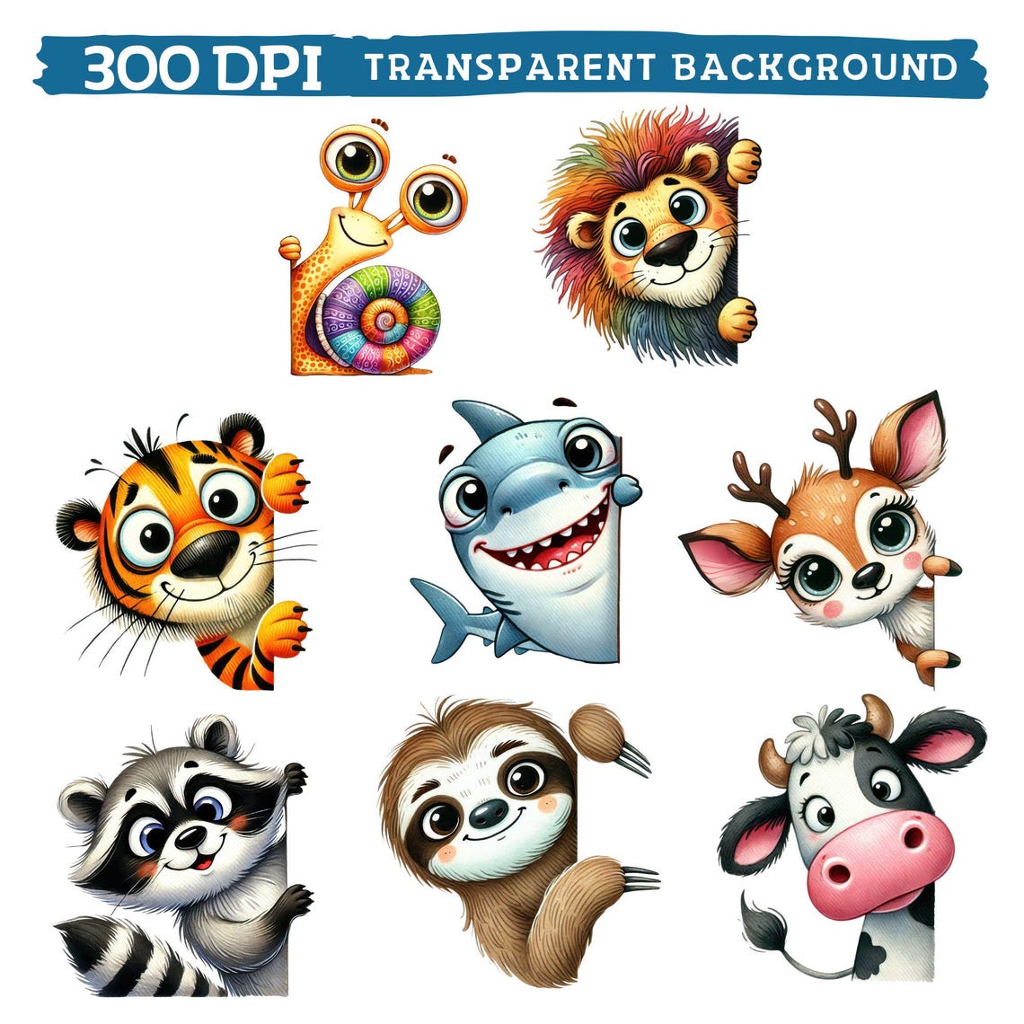 Crazy Peeking Animals Clipart, Watercolor Funny Quirky Wacky Pet, Weird ...
