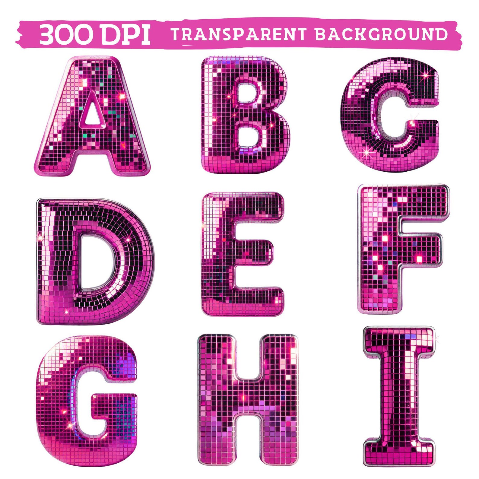 Retro Disco Alphabet Clipart, Pink Shiny Mirror Ball Letters & Numbers ...