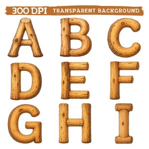 Wooden Alphabet Clipart, Rustic Letters, Nature Forest Lumberjack ...
